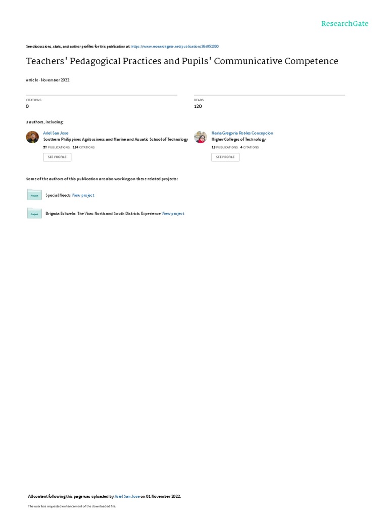 Teachers' Pedagogical Practices and Pupils' Communicative Competence | PDF | Pedagogy | Learning