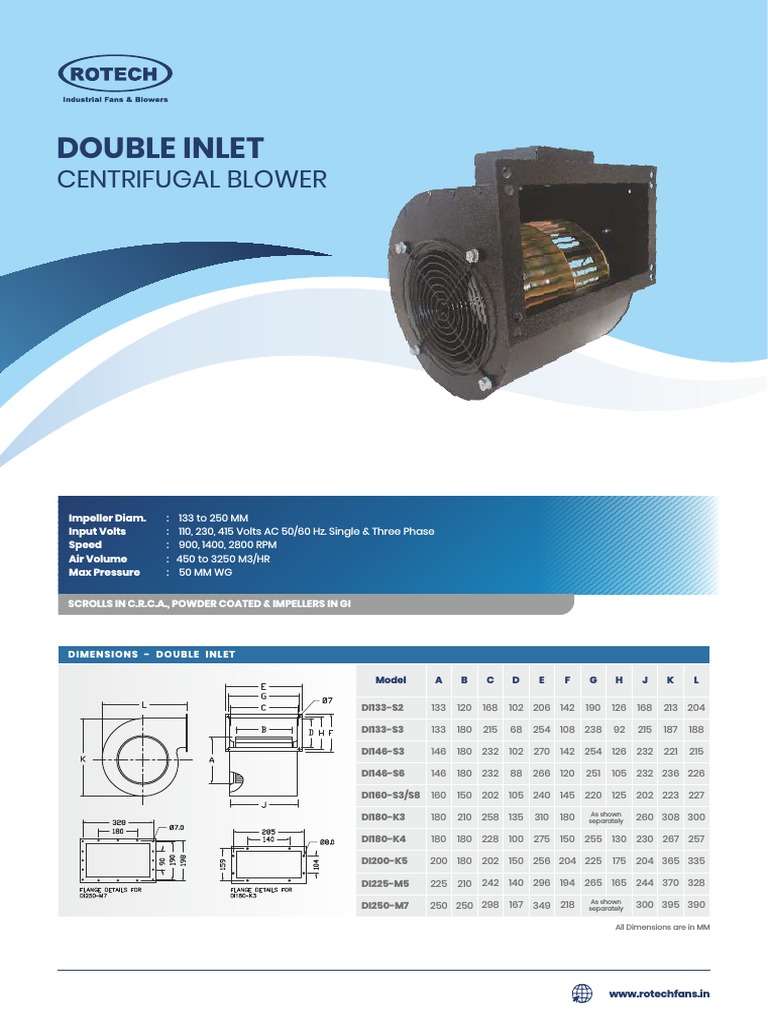 DOUBLE INLET CENTRIFUGAL BLOWER - Rotech Inc. | PDF