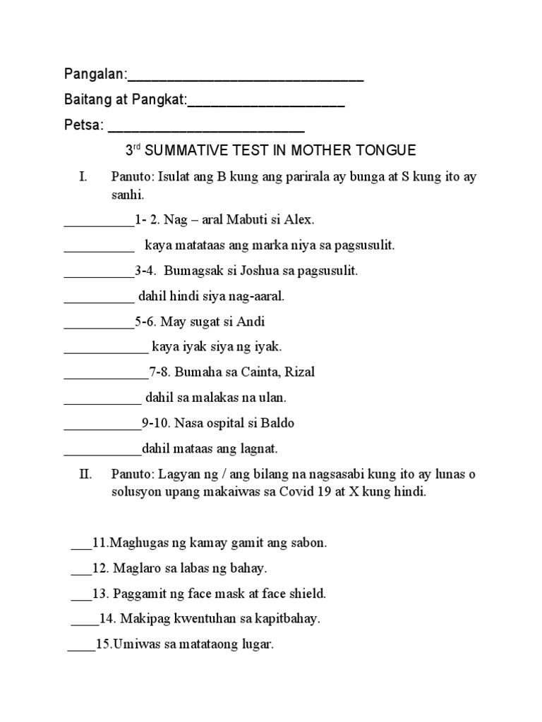 Q3 Summative Test-in-MTB-Grade 1 | PDF