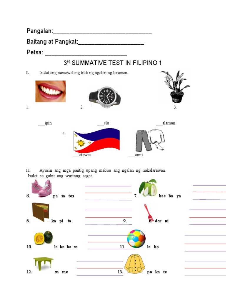 Q3-Summative Test-in-FILIPINO-Grade 1 | PDF
