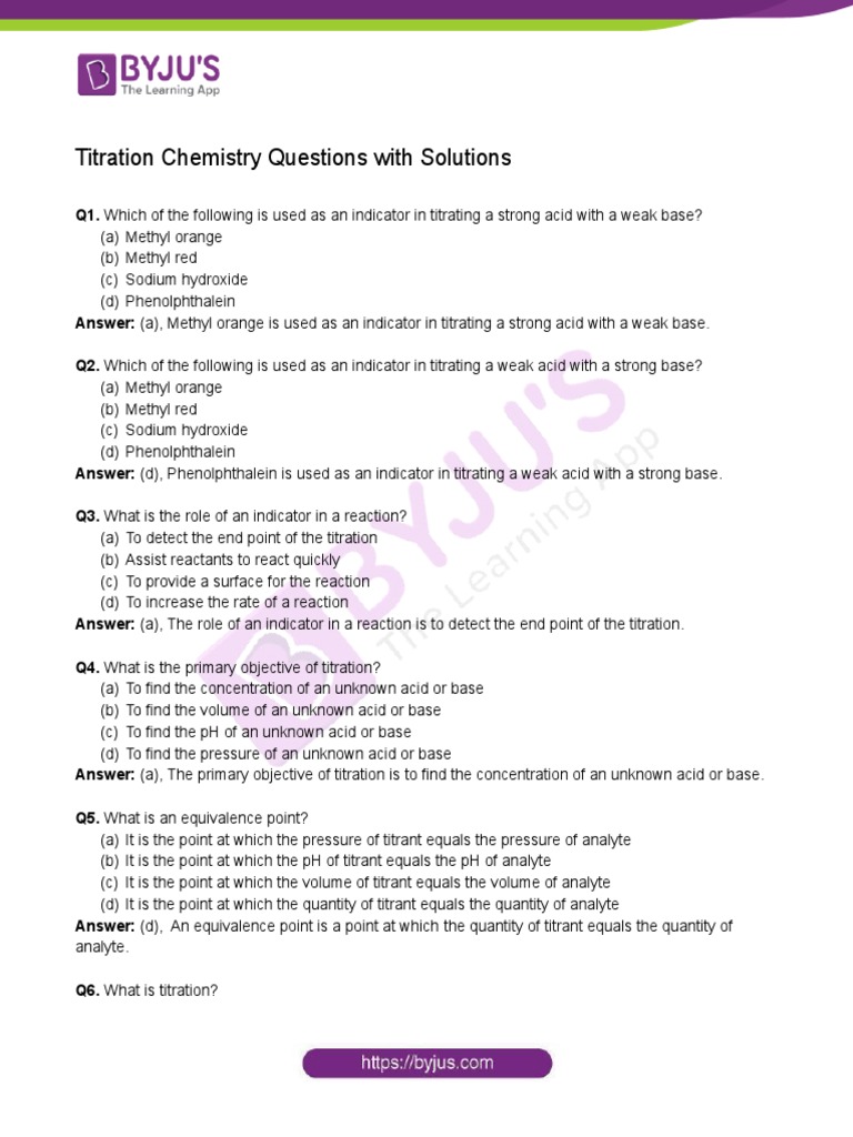 Titration Chemistry Q&A Guide | PDF | Titration | Chemistry