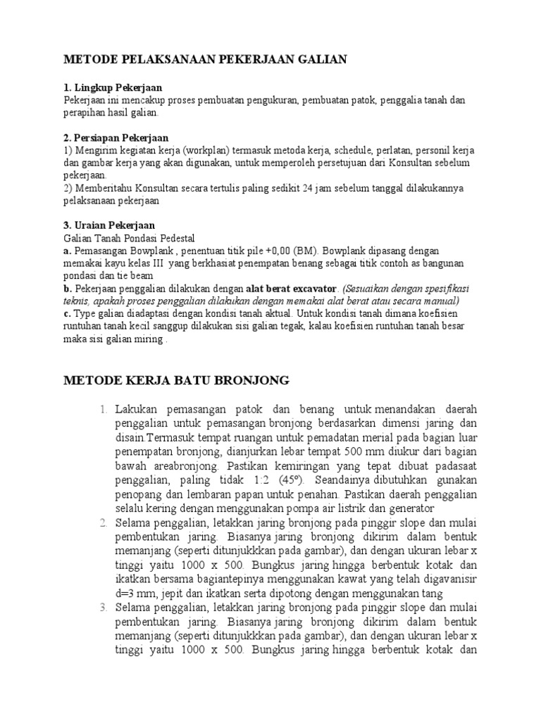 Metode Pelaksanaan Galian dan Pagar Beton | PDF
