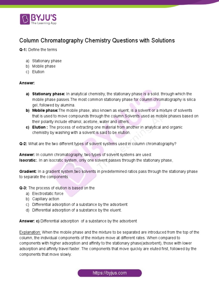 Column Chromatography Questions - Docx 1 | PDF | Chromatography | Elution