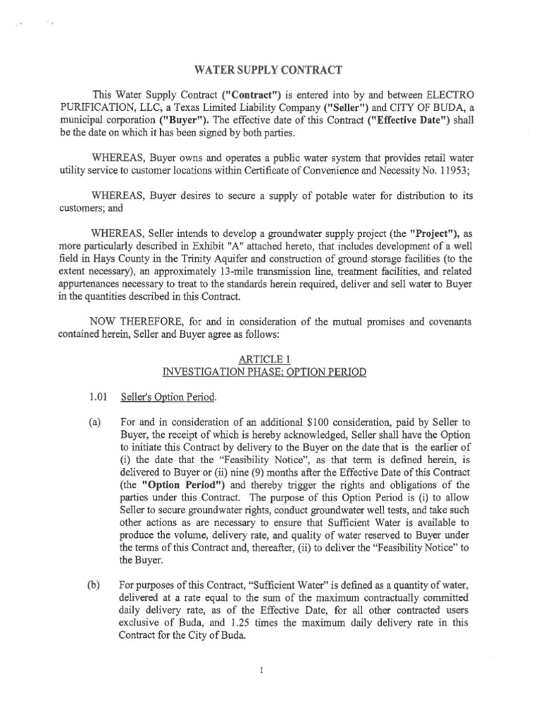 Water Supply Contract Form | PDF