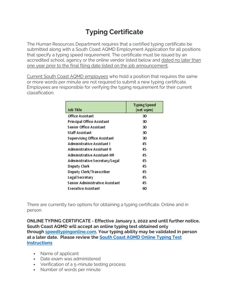 Typing Certificate Info | PDF | Secretary | Business