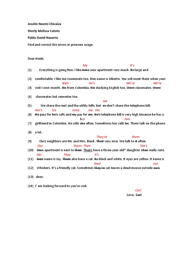 Pronoun Usage Error Correction Guide | PDF