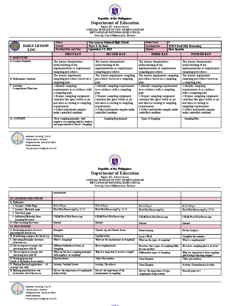 DLL-Food Fish Processing 9-Q1-W3 | PDF | Learning | Internet