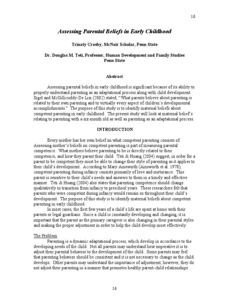 Assessing Parental Beliefs in Early Childhood - Crosby | PDF Assessing Parental Beliefs in Early Childhood - Crosby | PDF