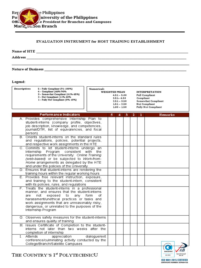 Evaluation Instrument For HTE - Final | PDF | Business
