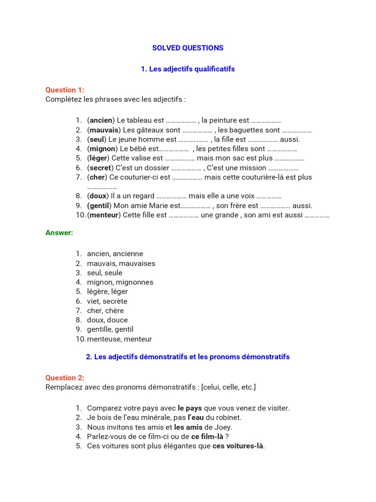 Exercices de grammaire française | PDF | Pronom | Verbe