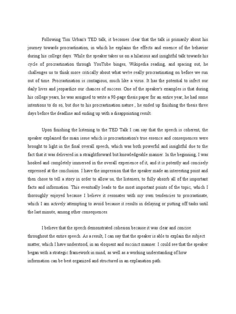 Ted Talk - Tim Urban | PDF | Procrastination | Professional Skills