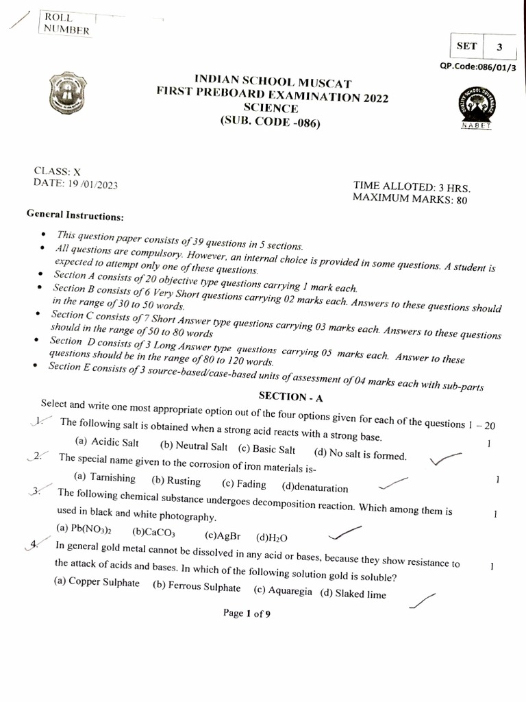 Preboard 1 - Science ISM | PDF