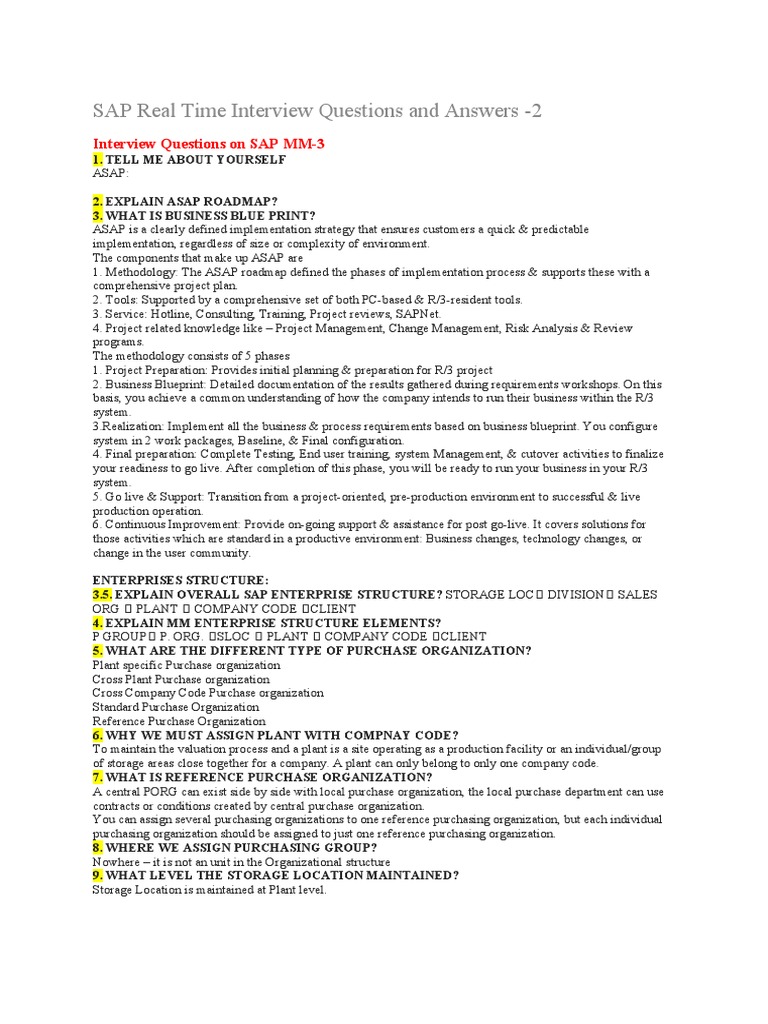 SAP Real Time Interview Questions and Answers 1 | PDF | Inventory | Valuation (Finance)