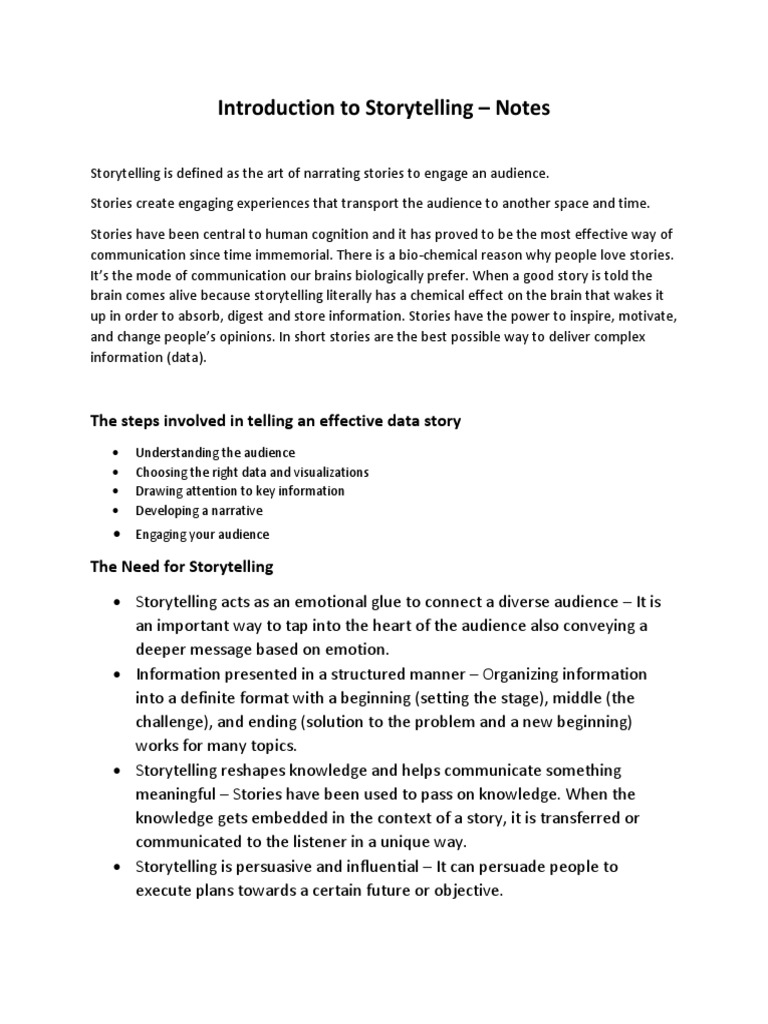 Introduction To Storytelling - Notes | PDF | Storytelling | Narrative