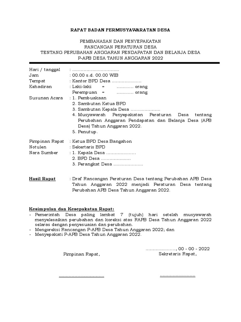 BA PERSETUJUAN BPD APBDES Perubahan | PDF