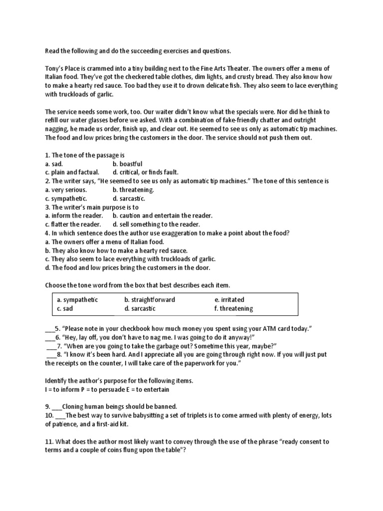 Tone Activity G8 English | PDF