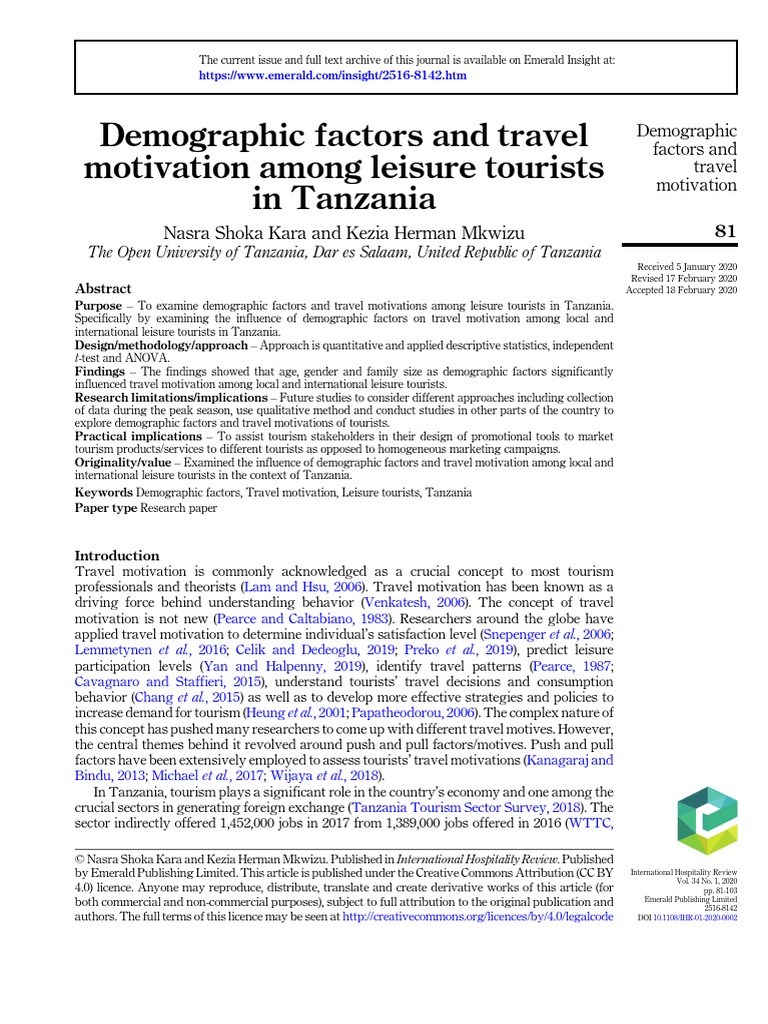 Demographic factors and travel | PDF | Tourism | Survey Methodology