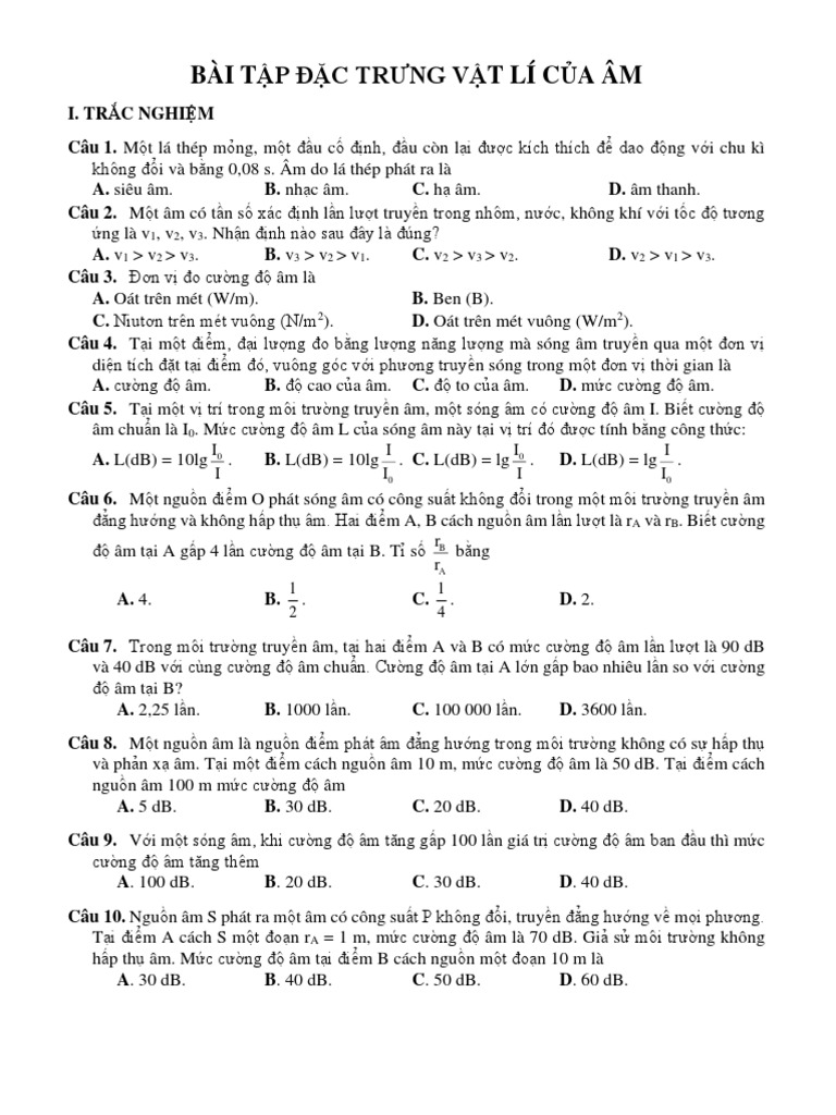 Bai Tap Dac Trung Vat Li Cua Am | PDF