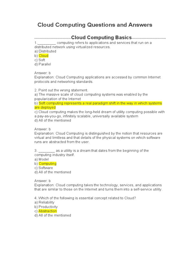 Cloud Computing Questions and Answers | PDF | Cloud Computing | Software As A Service