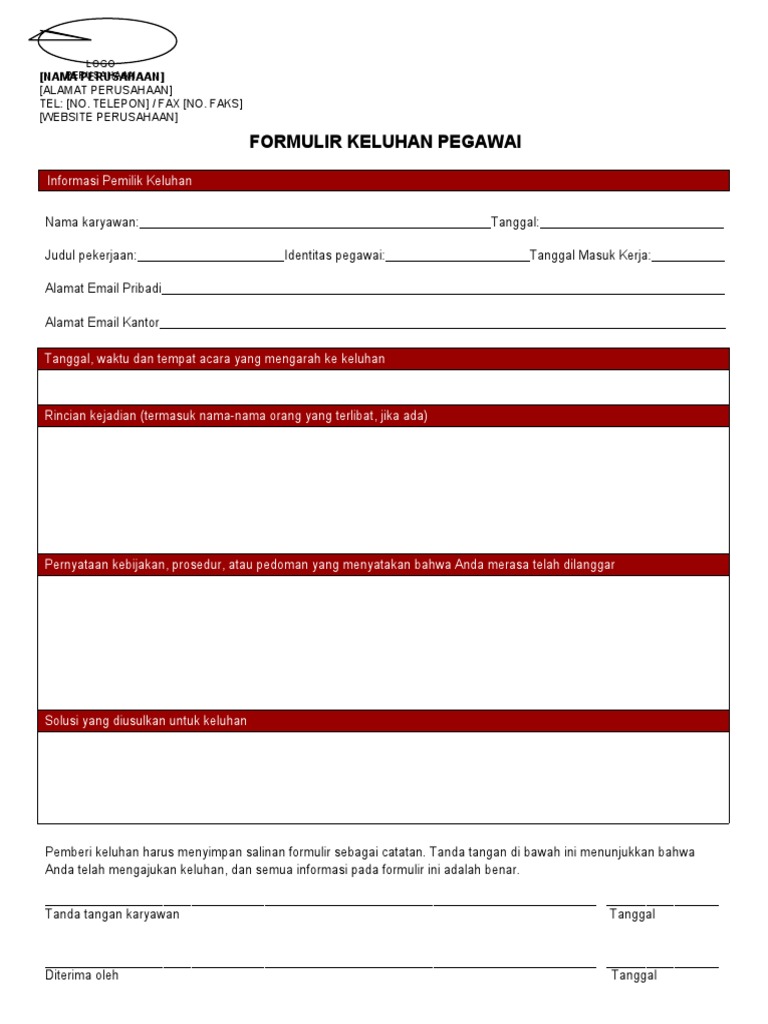 (Bizform) Formulir Keluhan Pegawai | PDF
