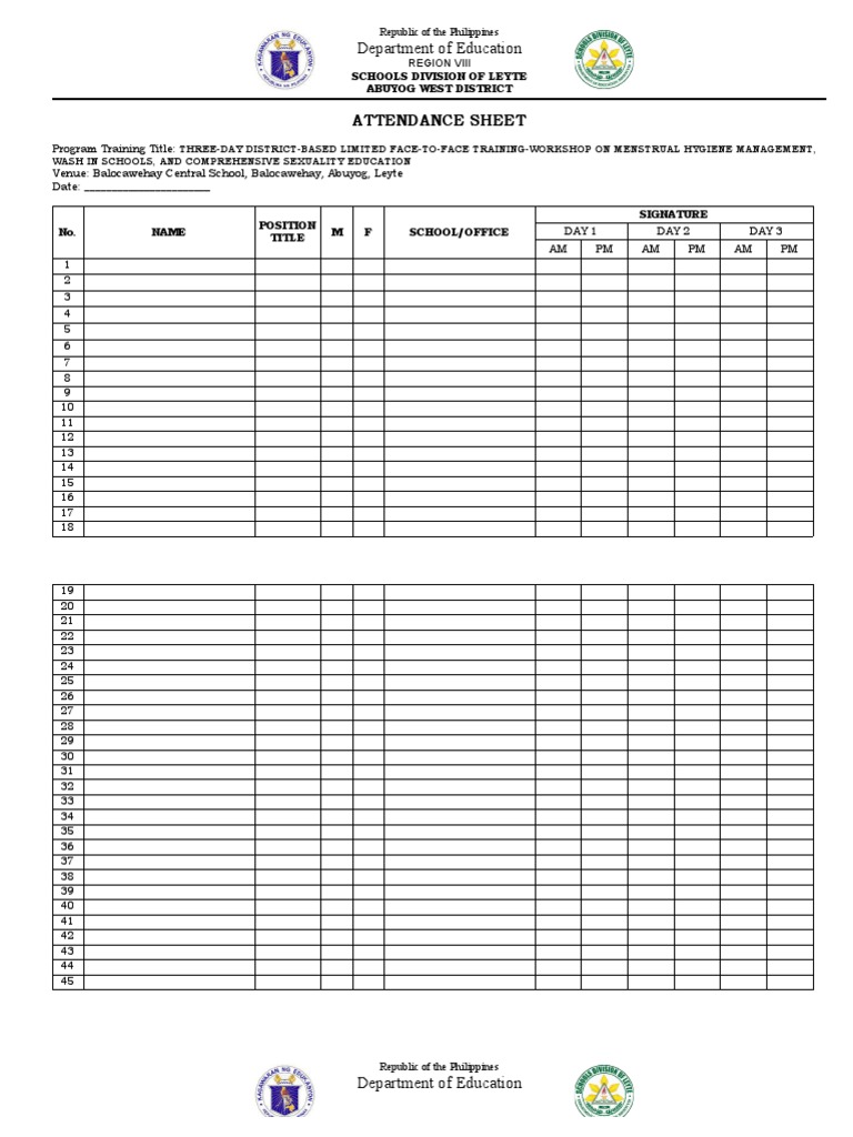 Attendance Sheet and Registration Form | PDF