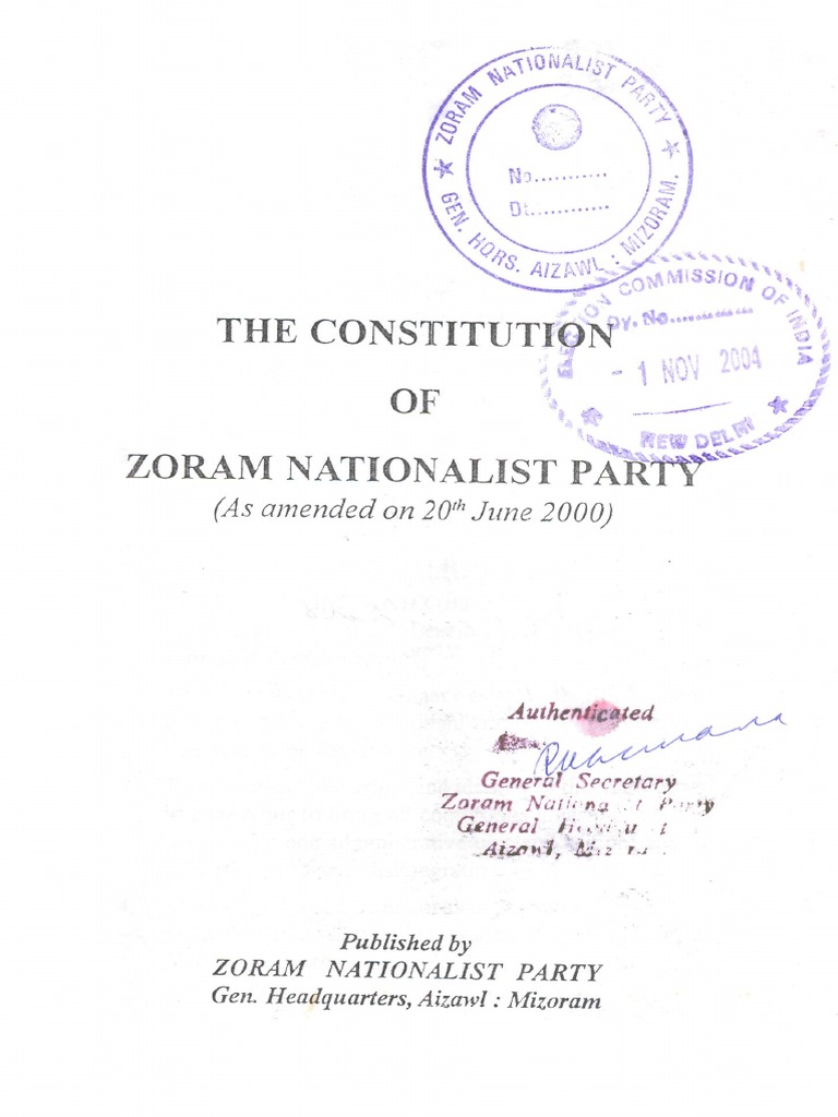 Zoram Nationalist Party | PDF | Government | Governance