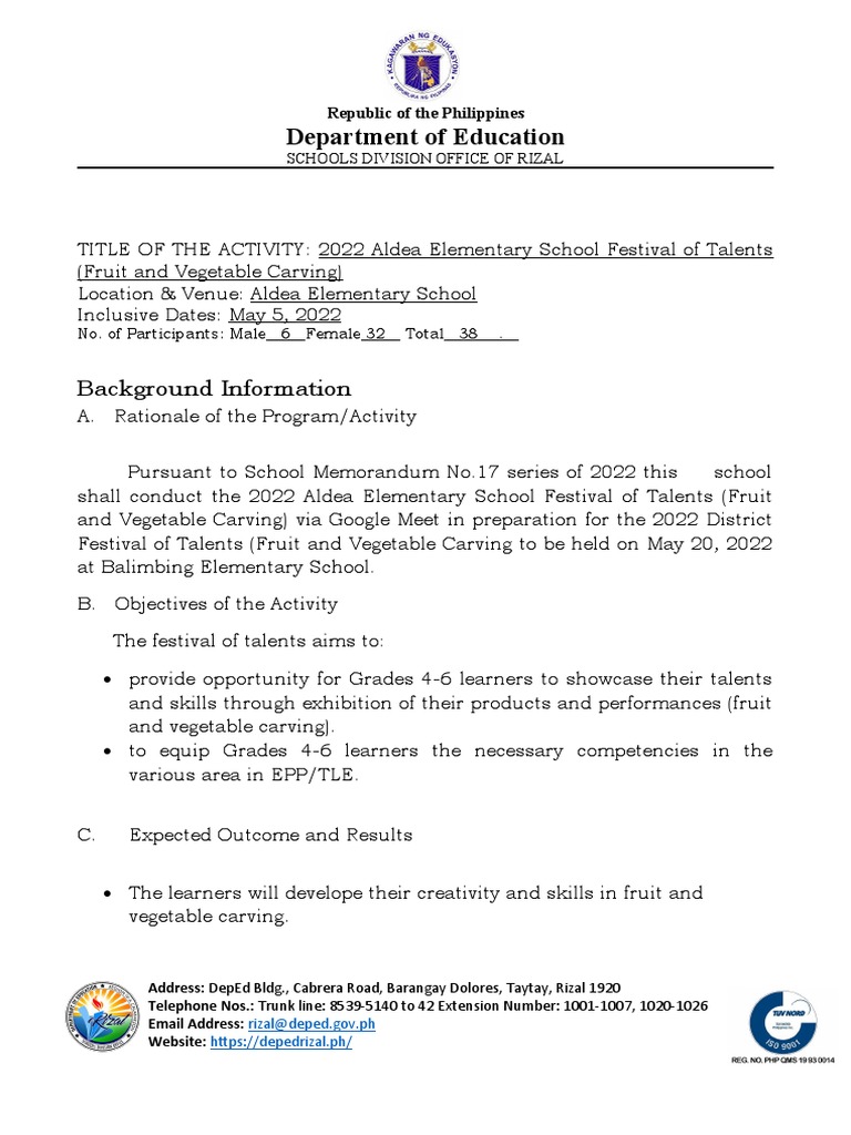 ACTIVITY-DOCUMENTATION-REPORT_2022-AES-FESTIVAL-OF-TALENT | PDF