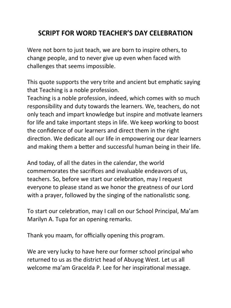 Script For Word Teacher | PDF