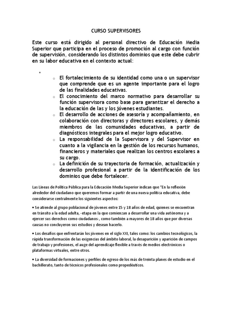 Curso Supervisores Notas | PDF | Plan de estudios | Planificación