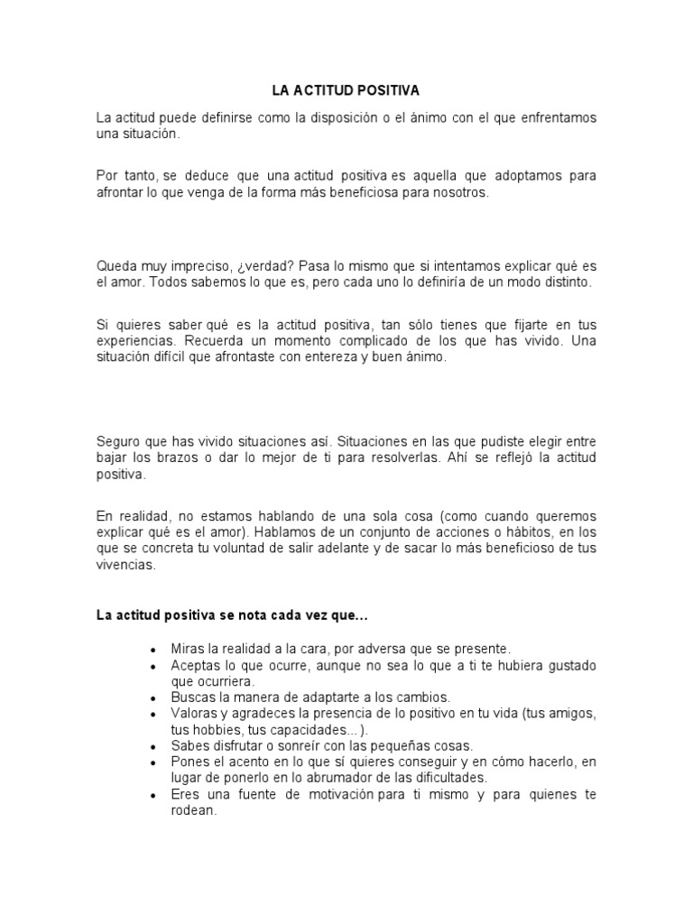 La Actitud Positiva | PDF | Autoestima | Realidad