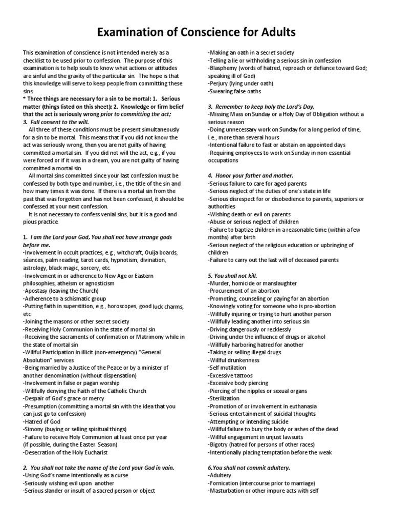 Examinationofconscience Foradults | PDF | Penance | Confession (Religion)