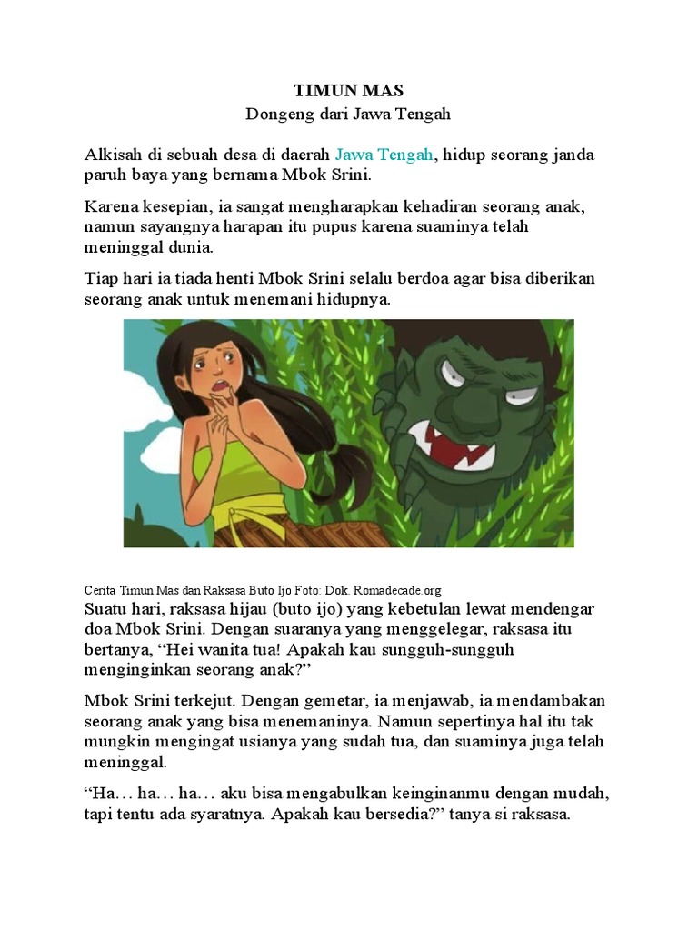 Dongeng Timun Mas For Literasi | PDF