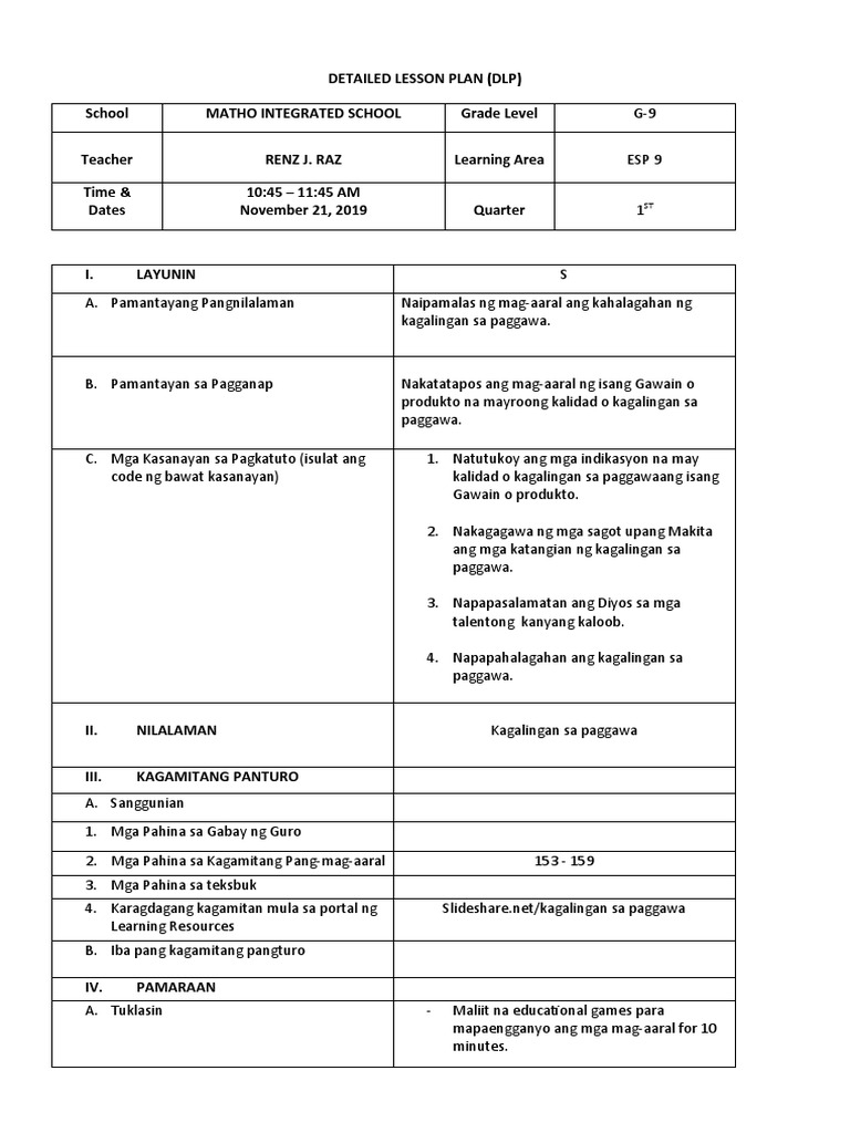 Daily-Lesson-Plan-ESP-9 1Q | PDF