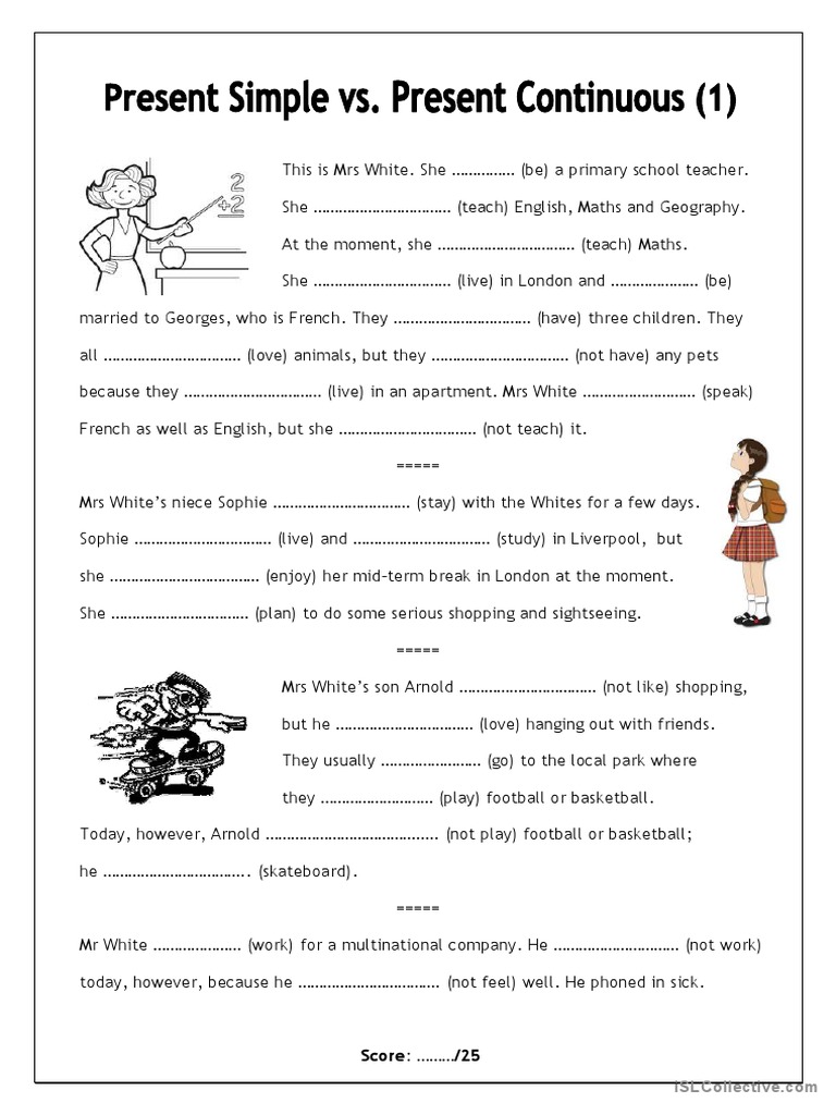 Present Simple vs Continuous Worksheet | PDF