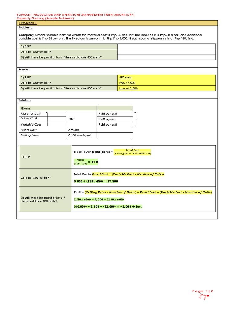 Capacity Planning (Sample Problems) | PDF | Profit (Economics) | Market ...