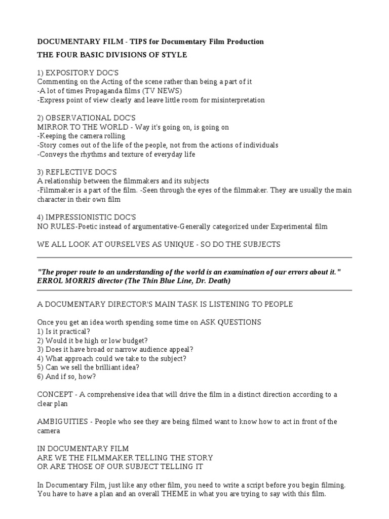 Movie Tips | PDF | Documentary Film | Filmmaking