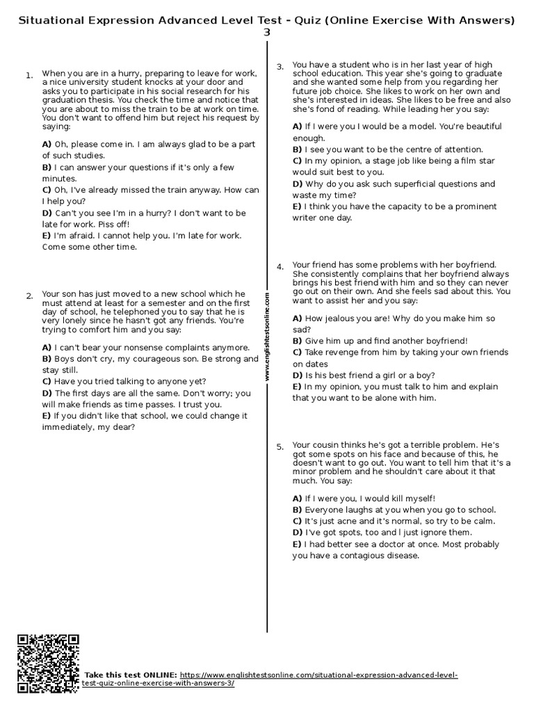 379 - Situational Expression Advanced Level Test Quiz Online Exercise ...