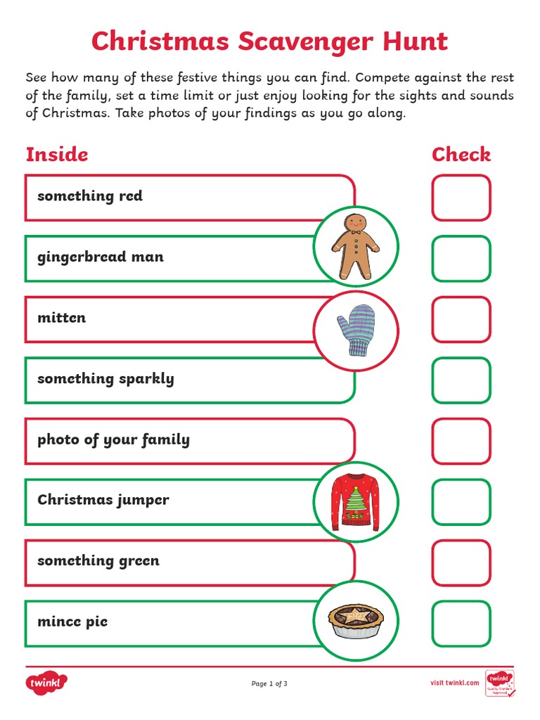 Christmas Scavenger Hunt Activity Sheet | PDF