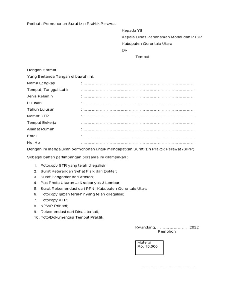 Format Permohonan Sipp Ke PTSP | PDF