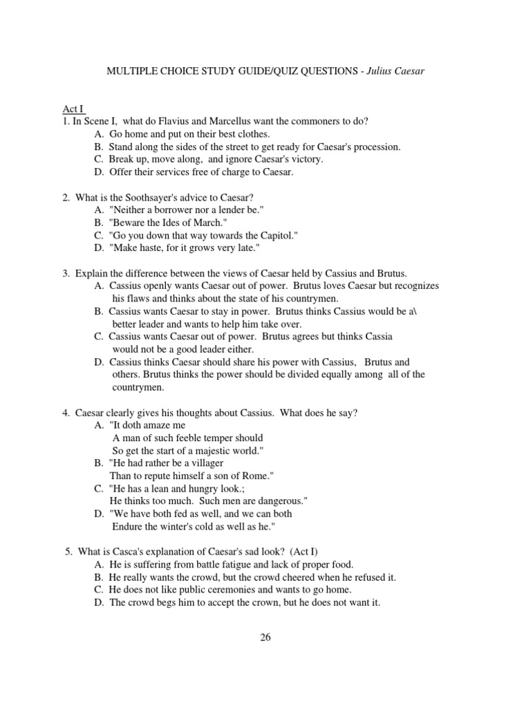 Analysis of Study Guide Questions for Shakespeare's Julius Caesar | PDF ...