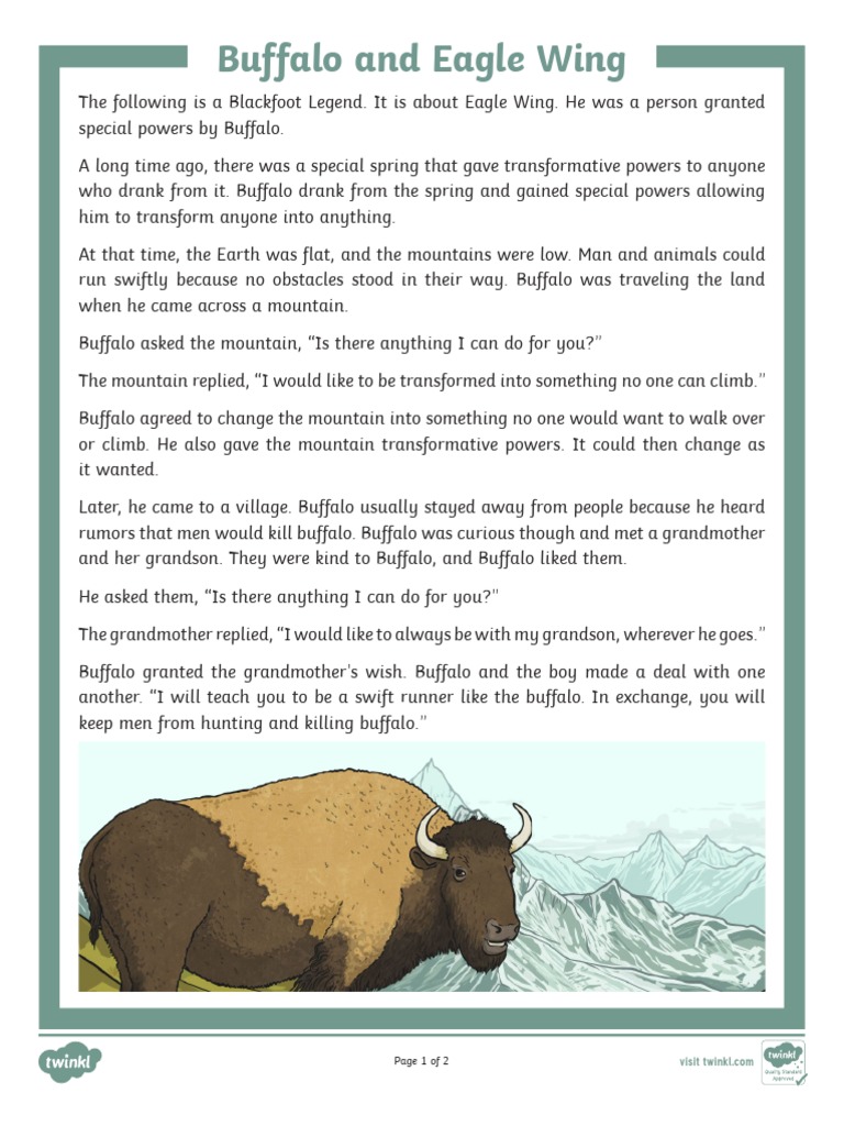 Fourth Grade Buffalo and Eagle Wing Reading Comprehension | Download ...