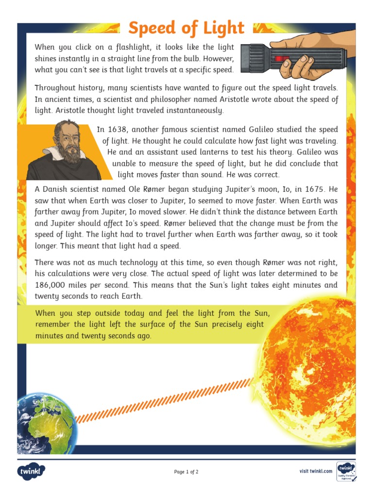 Fourth Grade Speed of Light Reading Comprehension Activity | PDF ...