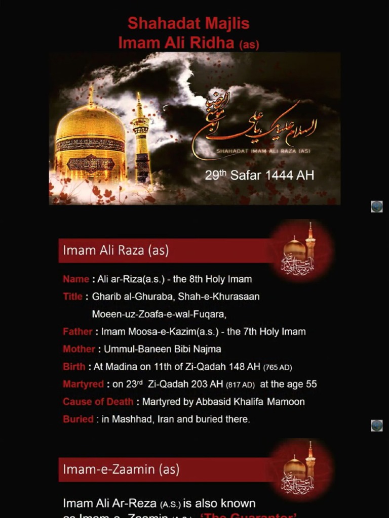 Shahadat Majis Imam Reza 2022 29th Safar 1444 AH | PDF