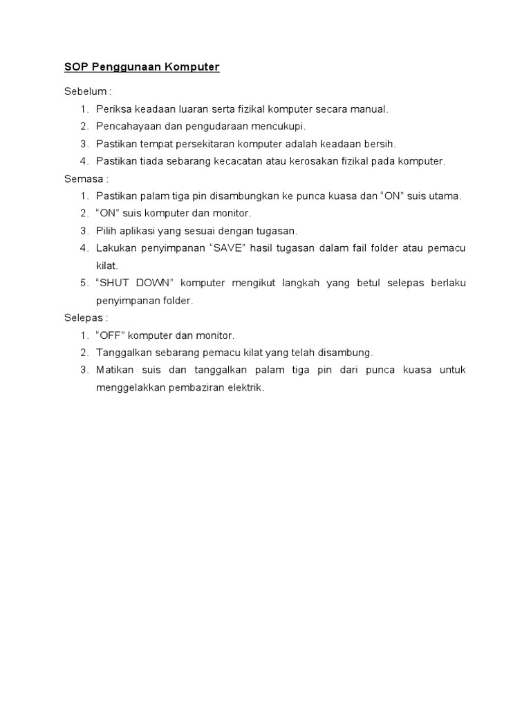 SOP Penggunaan Komputer | PDF