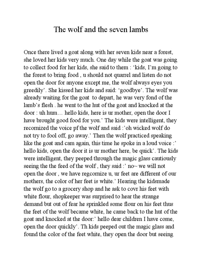 The Wolf and the Seven Lambs Story | PDF