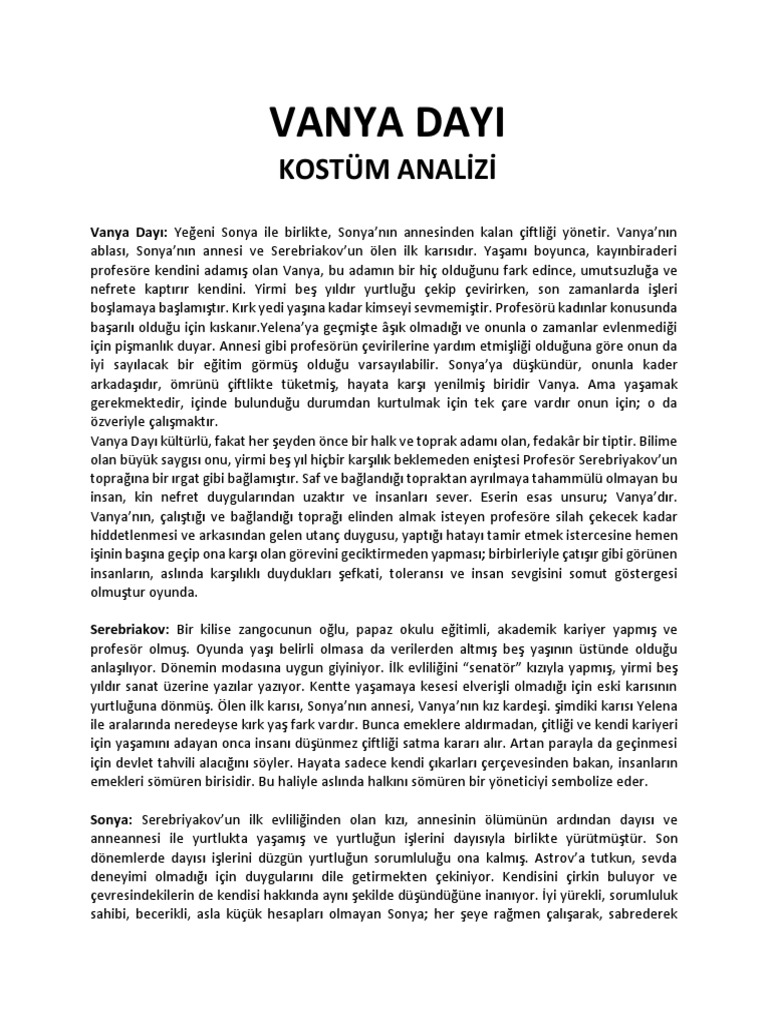 Vanya Dayı Karakter Analizi | PDF