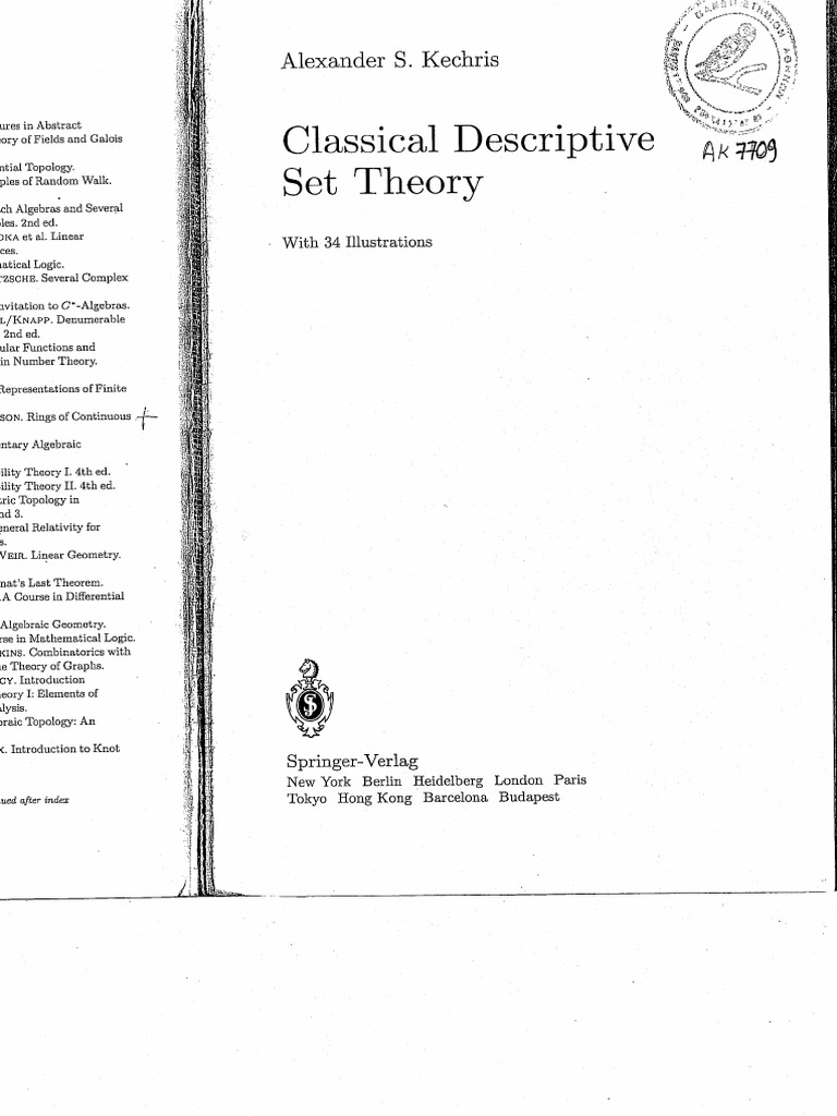 Kechris Alexander, Classical Descriptive Set Theory | PDF