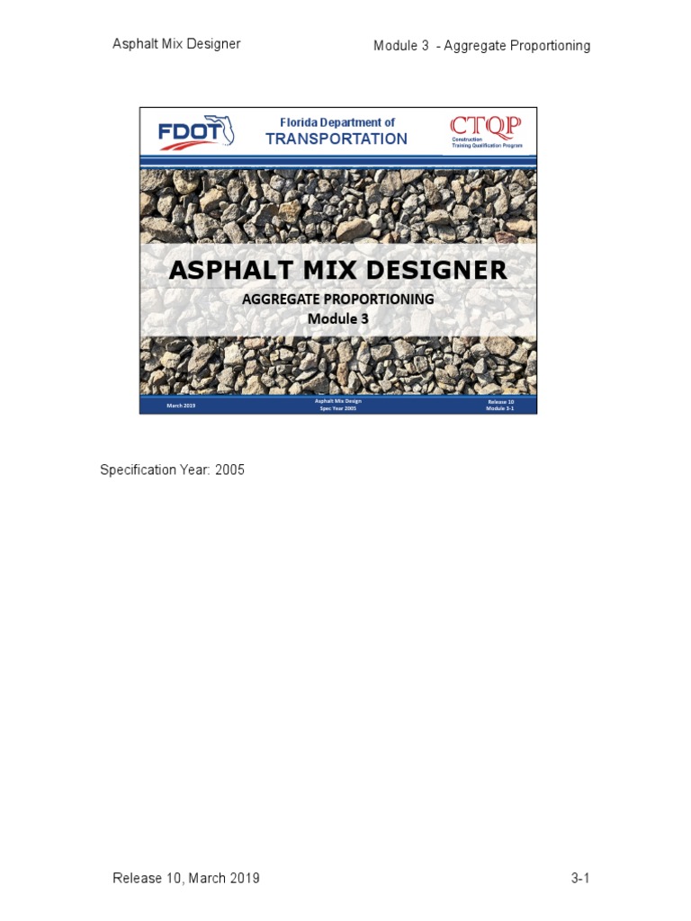 Mod 3 Asphalt Mix Design REL10 Aggregate Proportioning | PDF | Asphalt ...