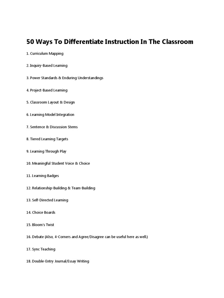 50 Ways To Differentiate Instruction in The Classroom | PDF