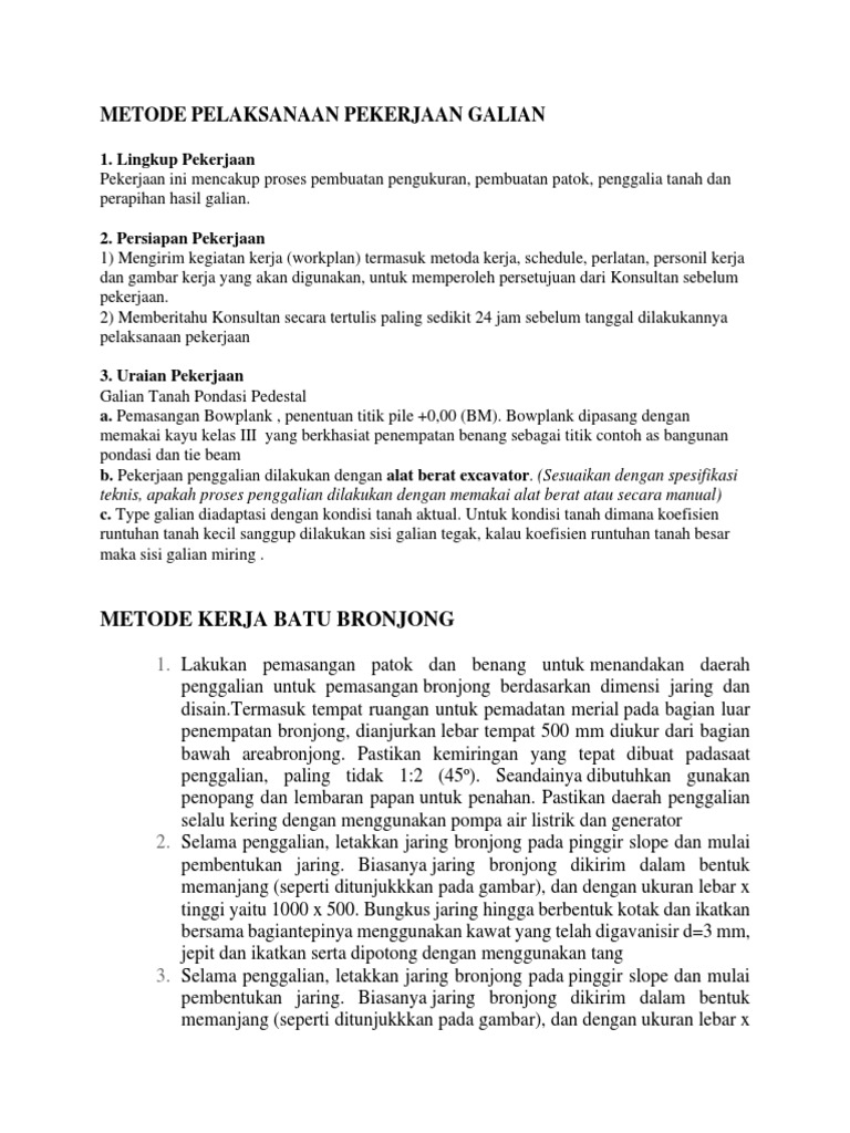 METODE PELAKSANAAN Dan PEKERJAAN | PDF